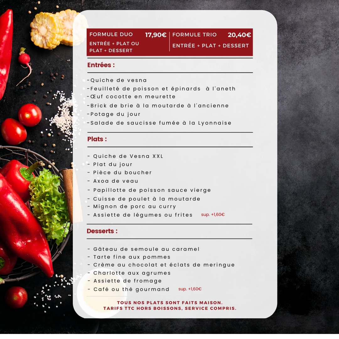 Notre carte - Restaurant L'Invitation